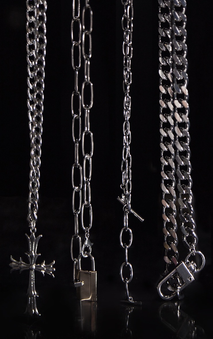 Silver Chunky Chain Layered Lock Cross Necklace | Accessories ...