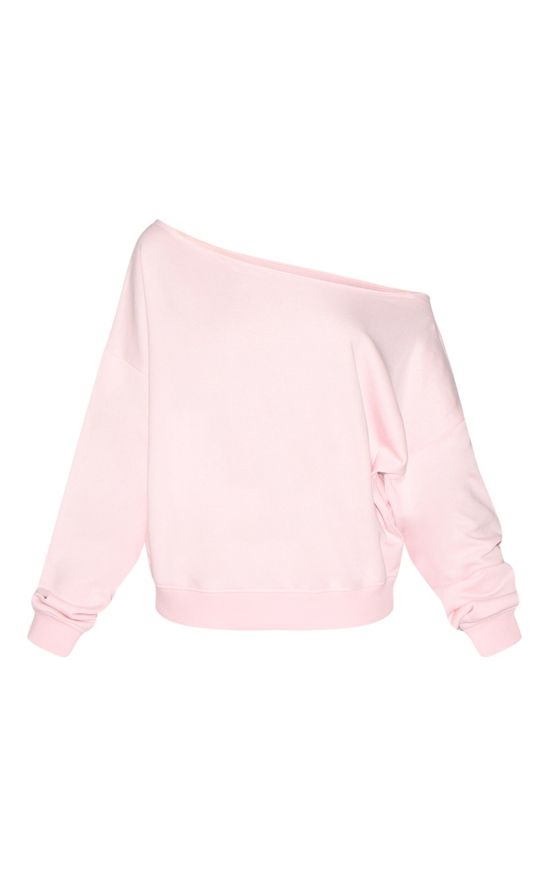 Baby Pink Oversized Off Shoulder Sweatshirt | Sweat | PrettyLittleThing