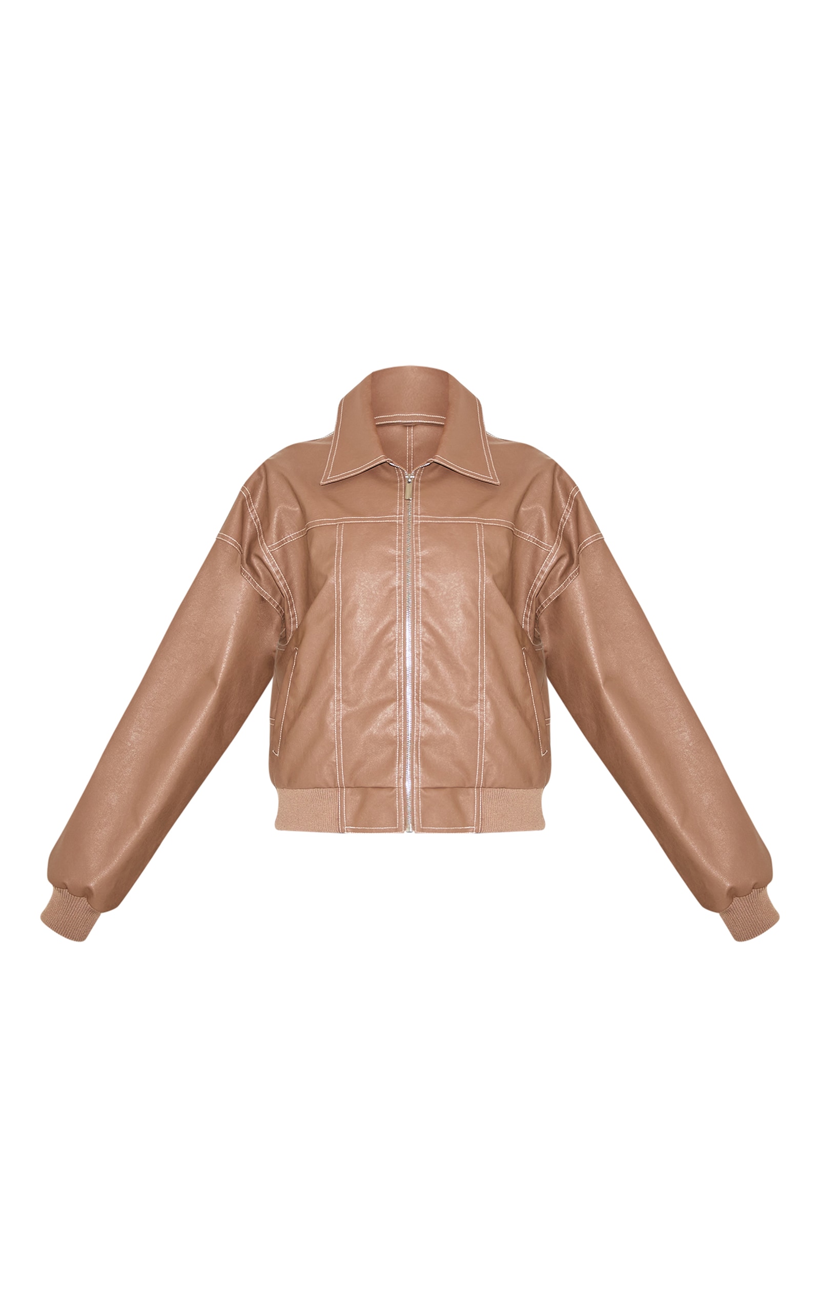 Deep Taupe PU Stitch Detailing Biker Jacket | Outerwear ...
