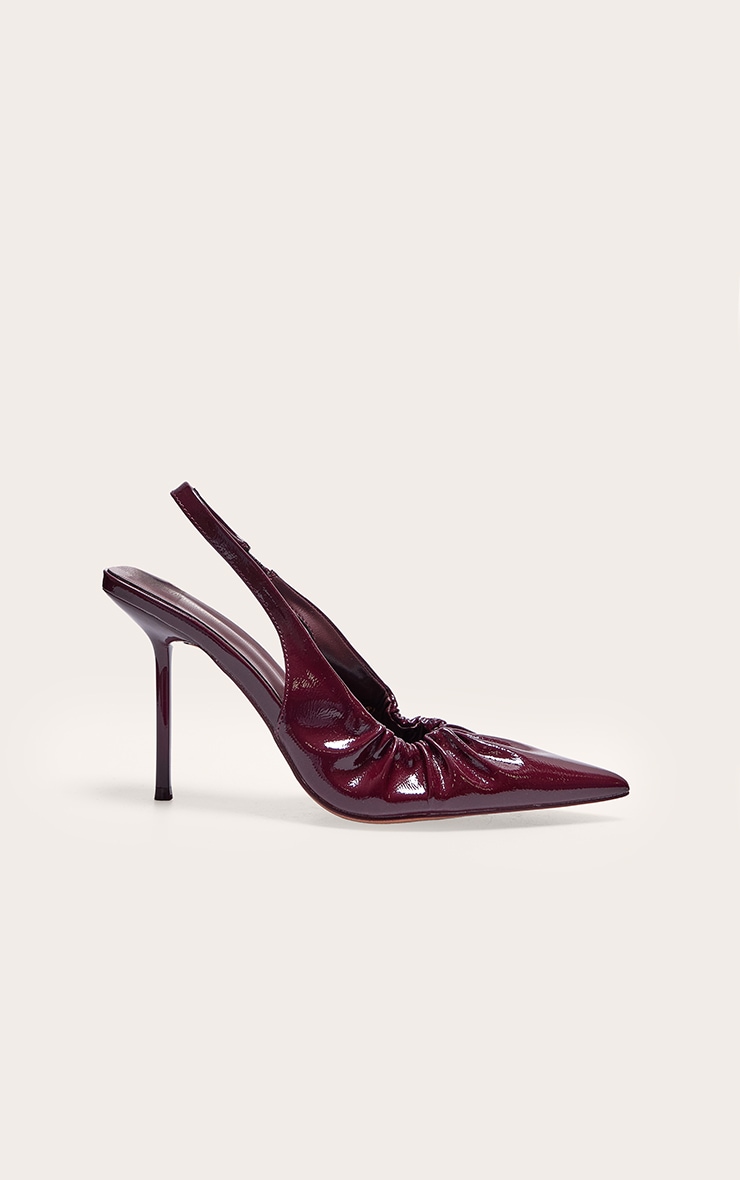Burgundy Gathered High Stiletto Sling Back Court Heel | Footwear | PLT