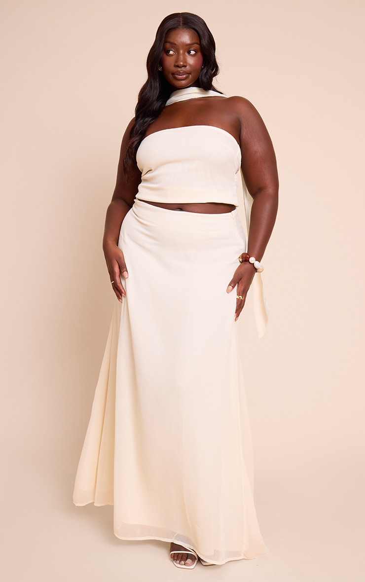 Plus Cream Chiffon Neck Wrap Top | Plus Size | PLT