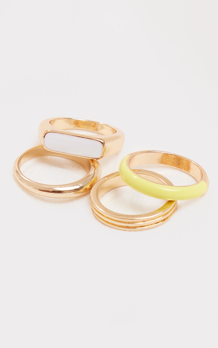 Yellow & White Enamel Simple Ring Set | PrettyLittleThing