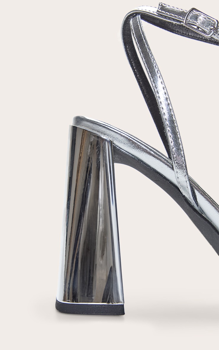 Silver Square Toe High Block Heeled Sandals | Footwear | PLT AUS