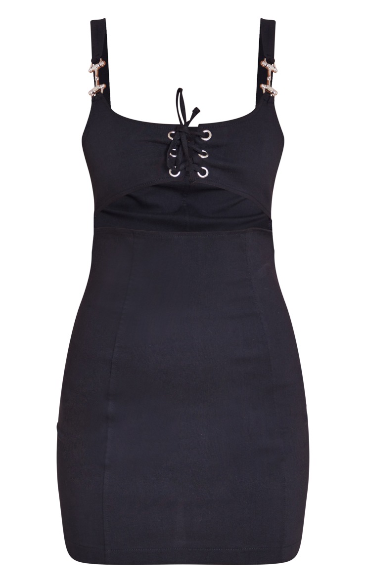 Black Stretch Woven Lace Up Trim Bodycon Dress | Dresses | PLT KSA