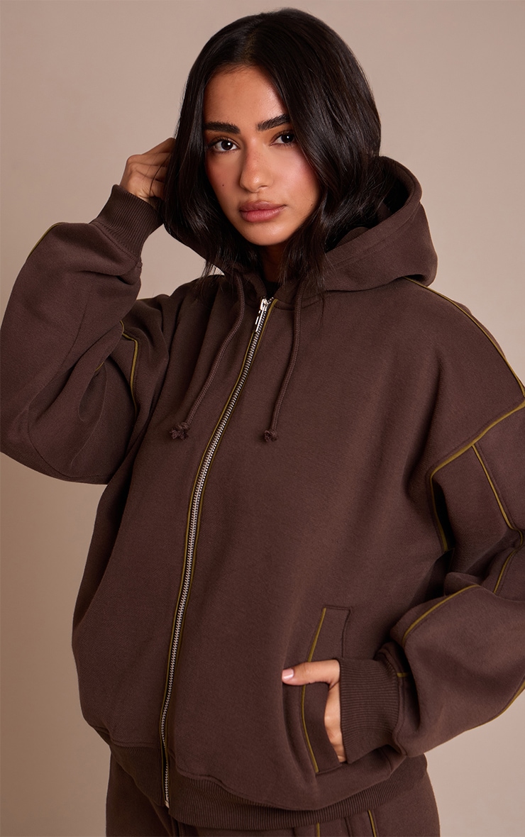 Petite Chocolate Contrast Drawcord Full Hoodie | Petite | PLT USA