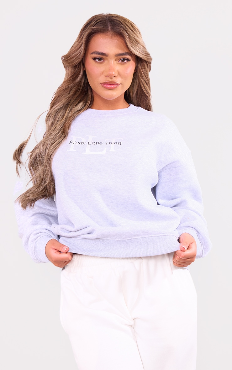 PLT Ash Grey Graphic Oversized Crewneck Sweatshirt | Athleisure | PLT