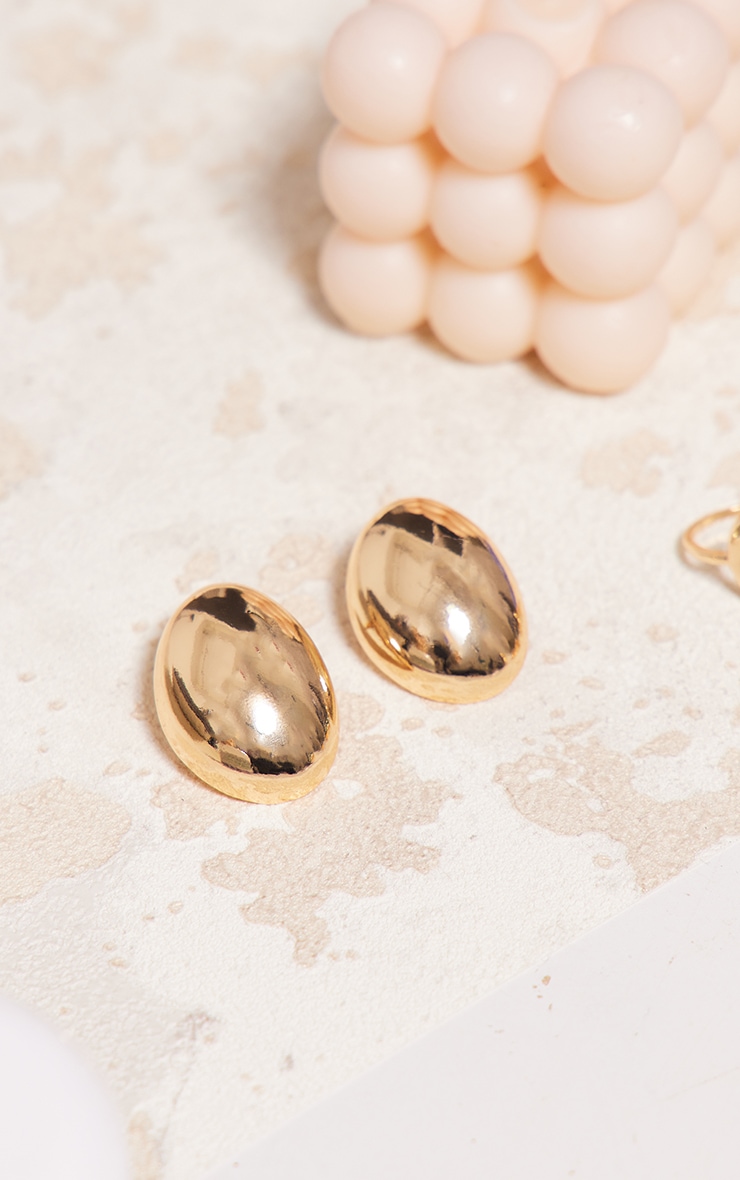 Gold Chunky Oval Stud Earrings | Accessories | PrettyLittleThing