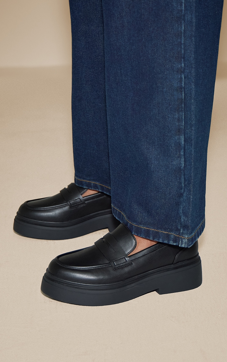 Wide Fit Black Pu Chunky Basic Loafer | Footwear | PLT
