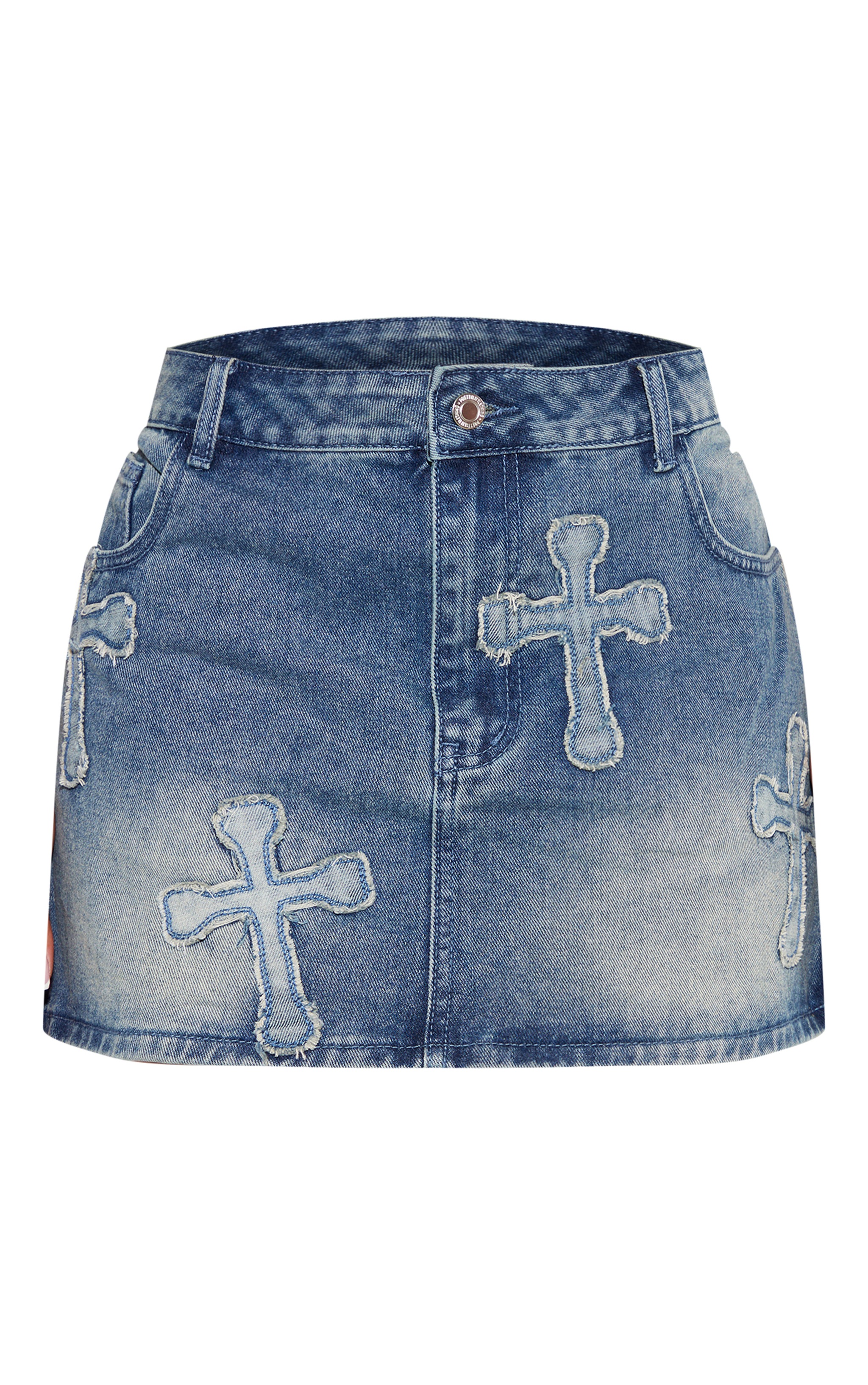 Shape Blue Denim Embroidered Cross Mini Skirt | PrettyLittleThing USA