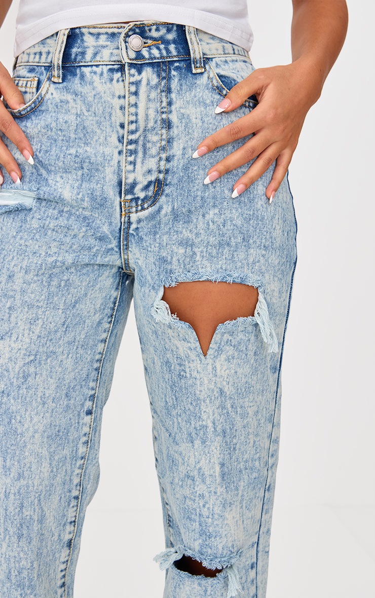 Petite Ice Blue Ripped Split Hem Jeans | Petite | PrettyLittleThing