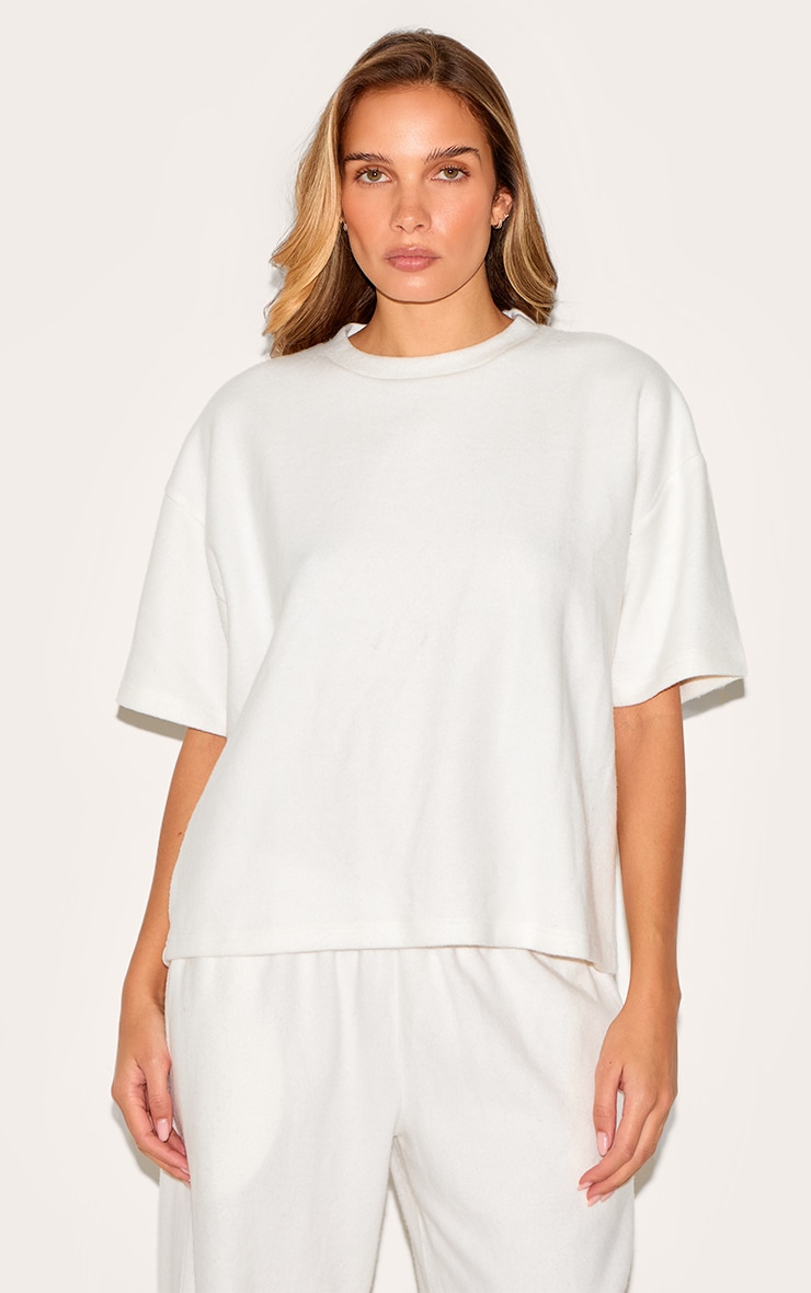 Cream Boxy Soft Touch T Shirt | Athleisure | PLT