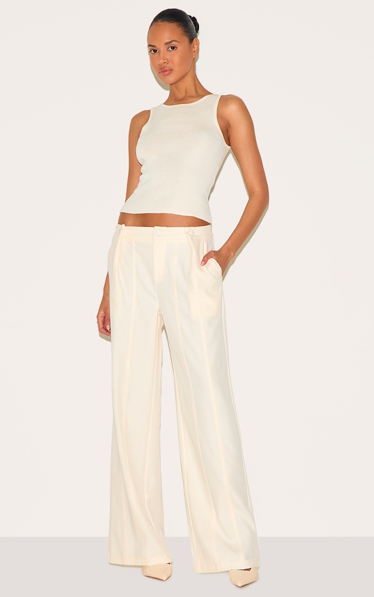 Cream Adjustable Waist Tailored Trousers | Bottoms | PLT