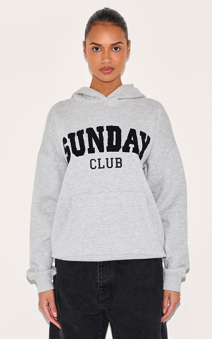 Ash Grey Oversized Sunday Borg Applique Hoodie | Athleisure | PLT