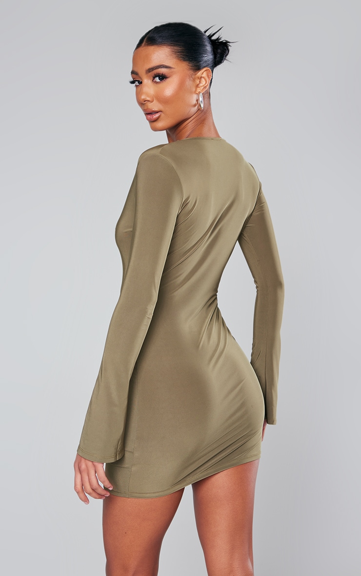 Olive Cut Out Trim Long Sleeve Bodycon Dress | PrettyLittleThing IE
