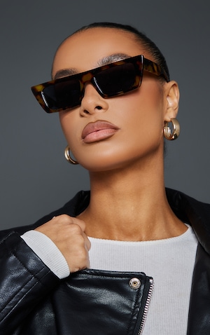 Brown Tortoise Double Bar Square Frame Sunglasses | PrettyLittleThing