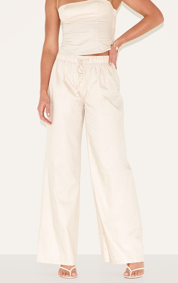Tall Sand Drawstring Woven Wide Leg Trousers | Tall | PLT