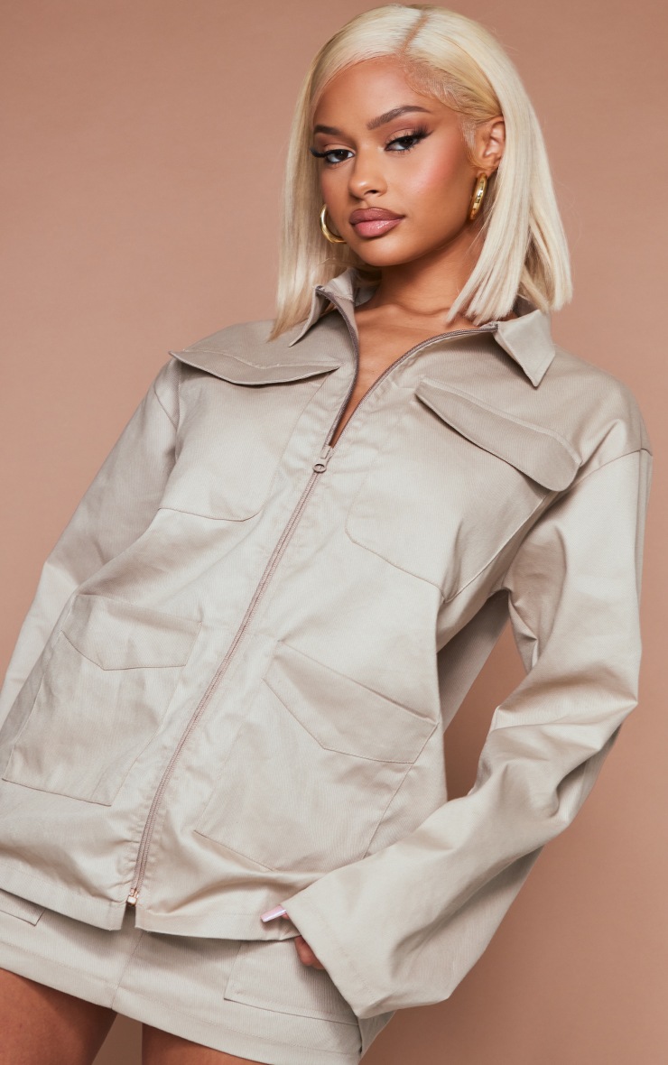 Stone Twill Oversized Zip Up Jacket | Co-Ords | PrettyLittleThing AUS