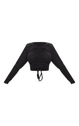 Plus Black Ribbed Ruched Crop Top | Plus Size | PLT USA