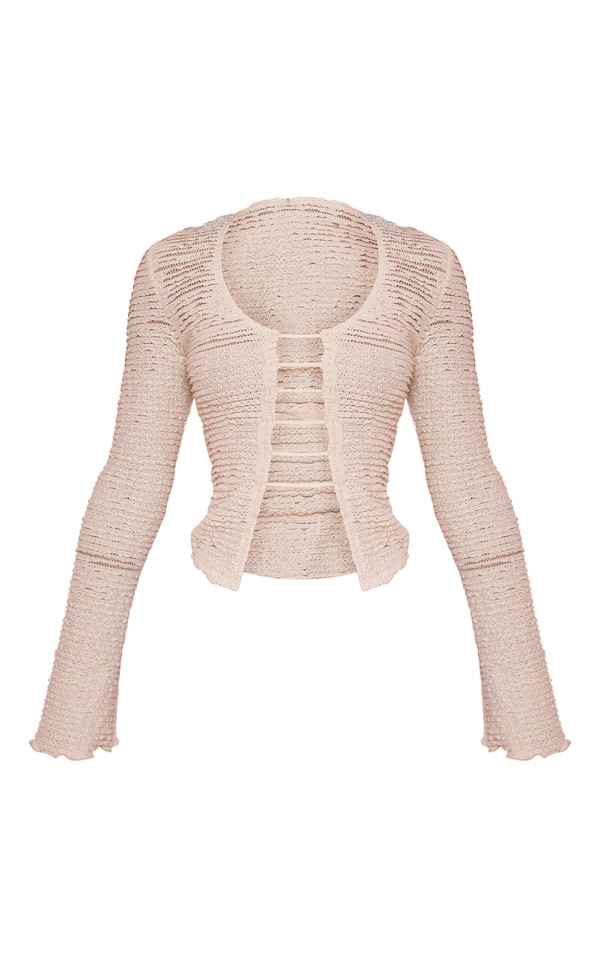 Petite Off White Textured Cut Out Front Crop Top | Petite | PLT