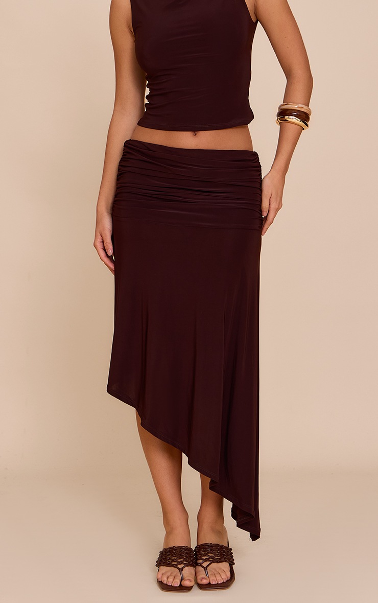 Chocolate Double Layer Asymmetrical Midaxi Skirt | Bottoms ...