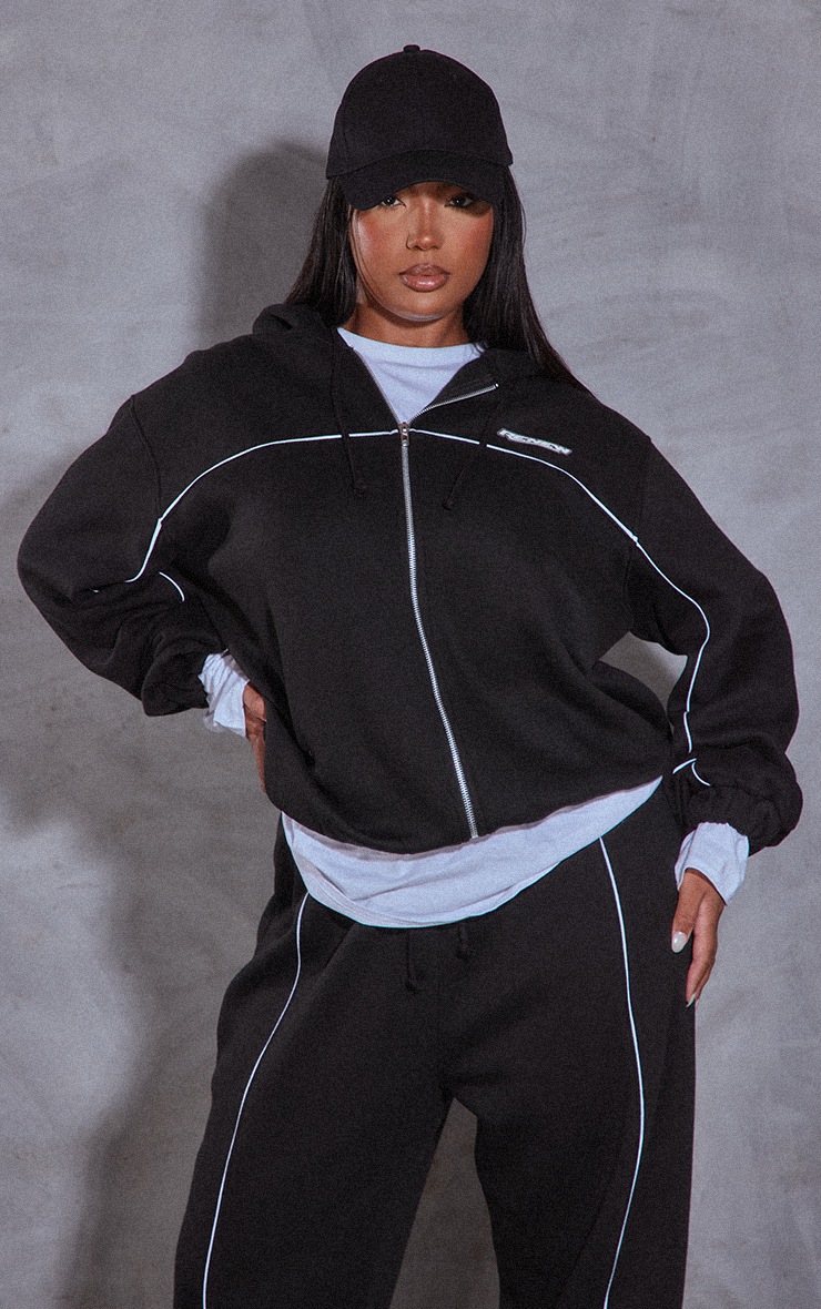 Renew Plus Black Oversized Seam Detail Hoodie | PrettyLittleThing USA