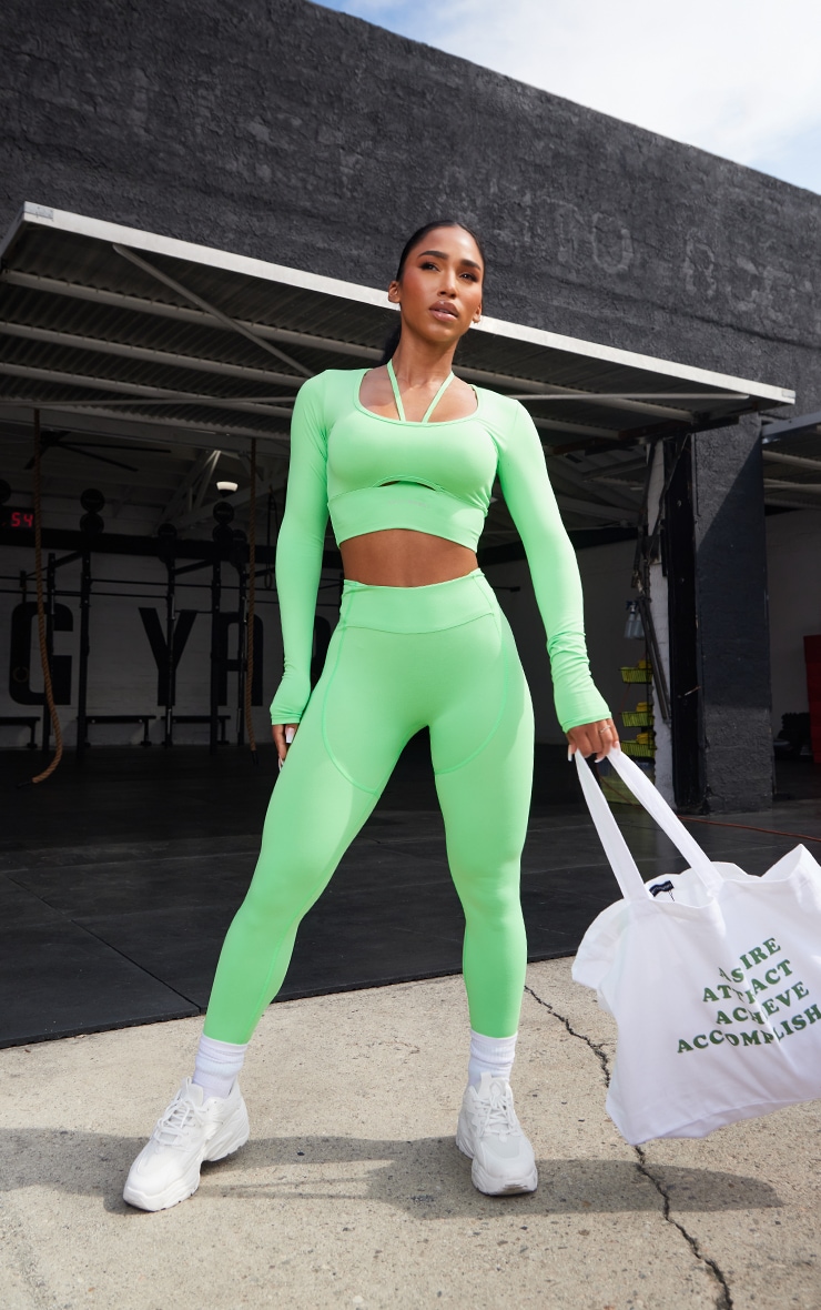 Plt Bright Green Sport Tie Long Sleeve Top | PrettyLittleThing AUS
