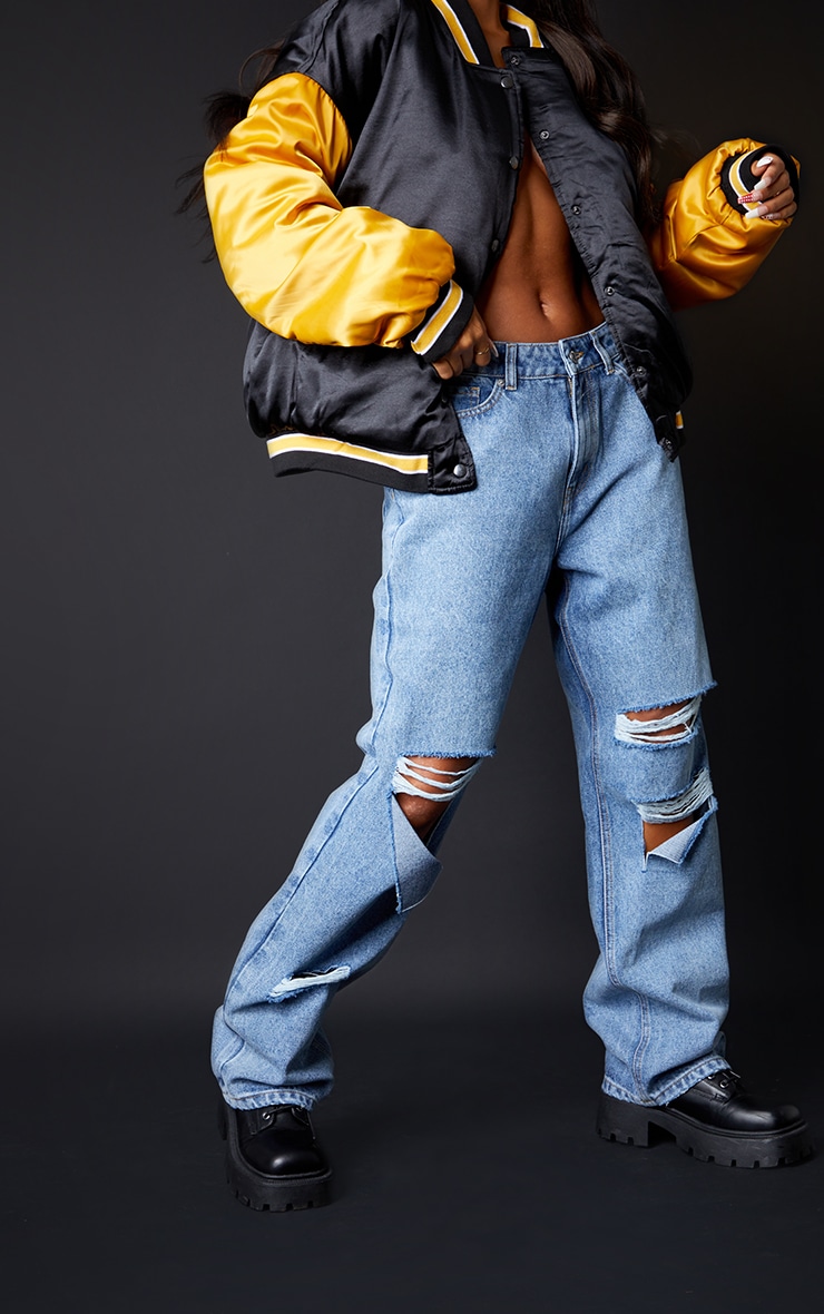 Mid Wash Baggy Low Rise Ripped Boyfriend Jeans | Denim | PLT