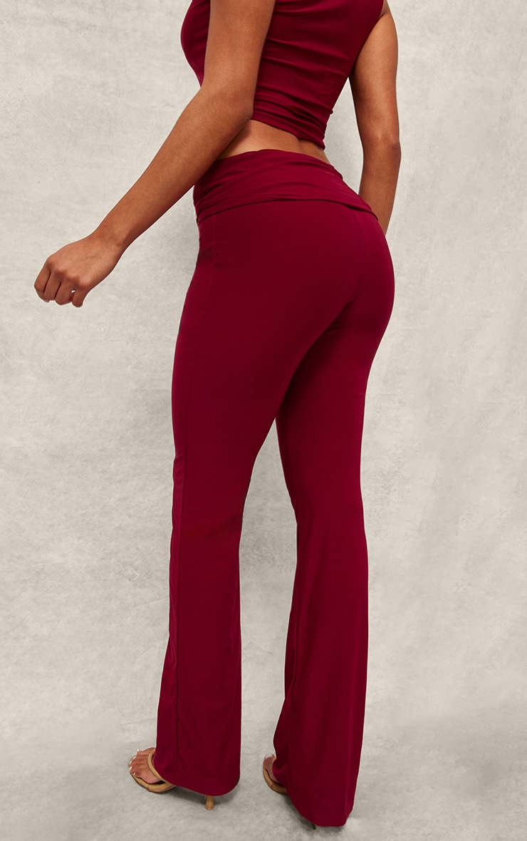 Dark Red Fold Over Metal Trim Skinny Trousers | Co-ords | PLT