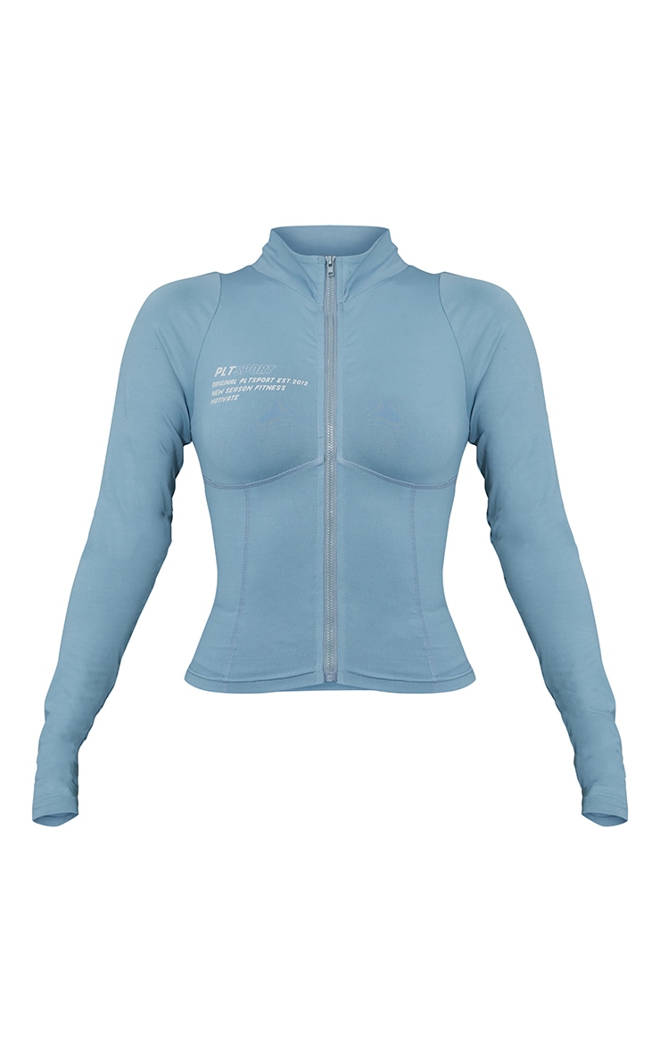 Steel Blue Zip Up Stitch Detail Gym Jacket | Athleisure ...