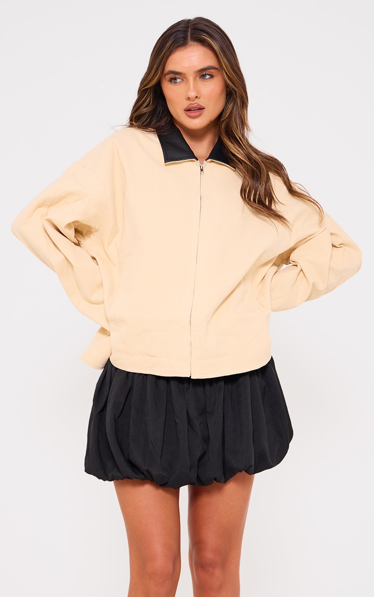 Sand Faux Leather Collar Oversized Cotton Jacket | Outerwear ...