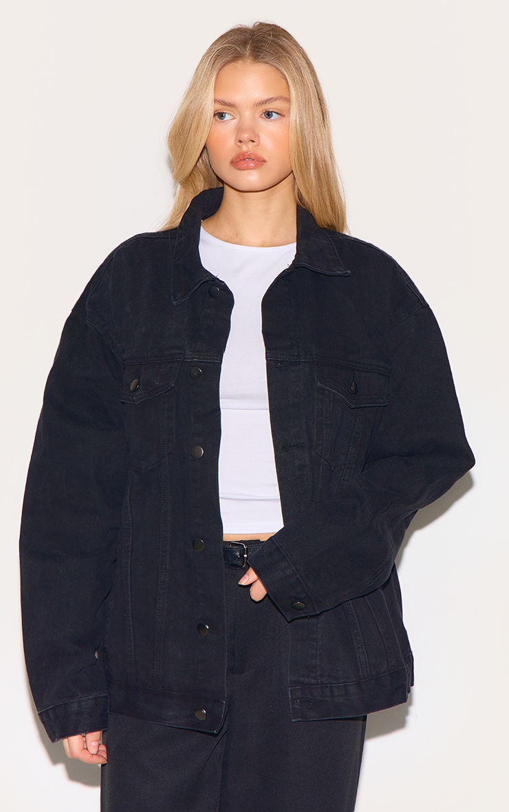 PLT Washed Black Oversized Boyfriend Denim Jacket | Denim ...