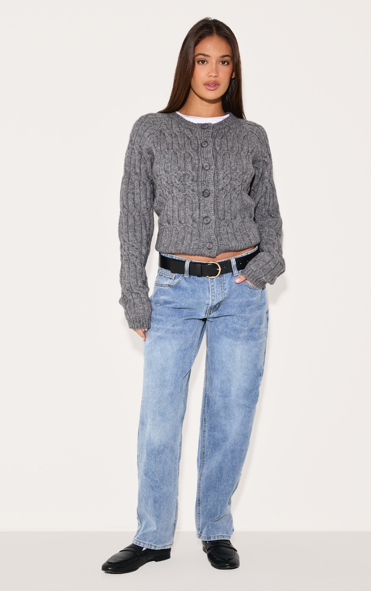 Charcoal Cable Knit Button Up Cardigan | Knitwear | PLT