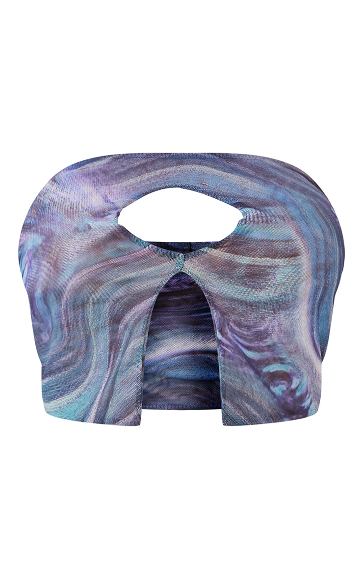 Blue Printed Mesh Cut Out Bandeau | Tops | PLT USA