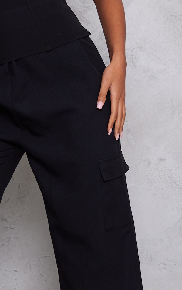Tall Black Smart Cargo Trousers | Tall | PrettyLittleThing CA