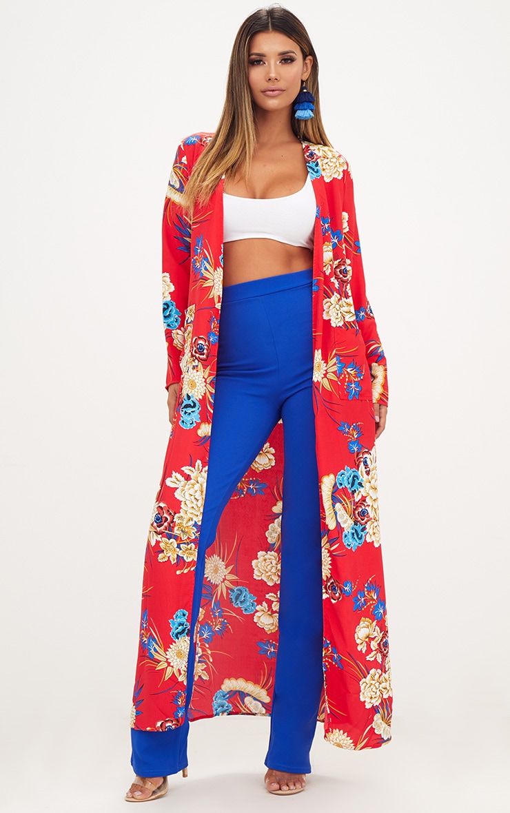 Red Floral Maxi Duster | Coats & Jackets | PrettyLittleThing