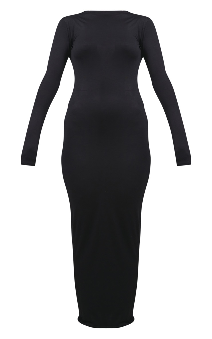 Black High Neck Boat Neck Split Maxi Dress | Dresses ...