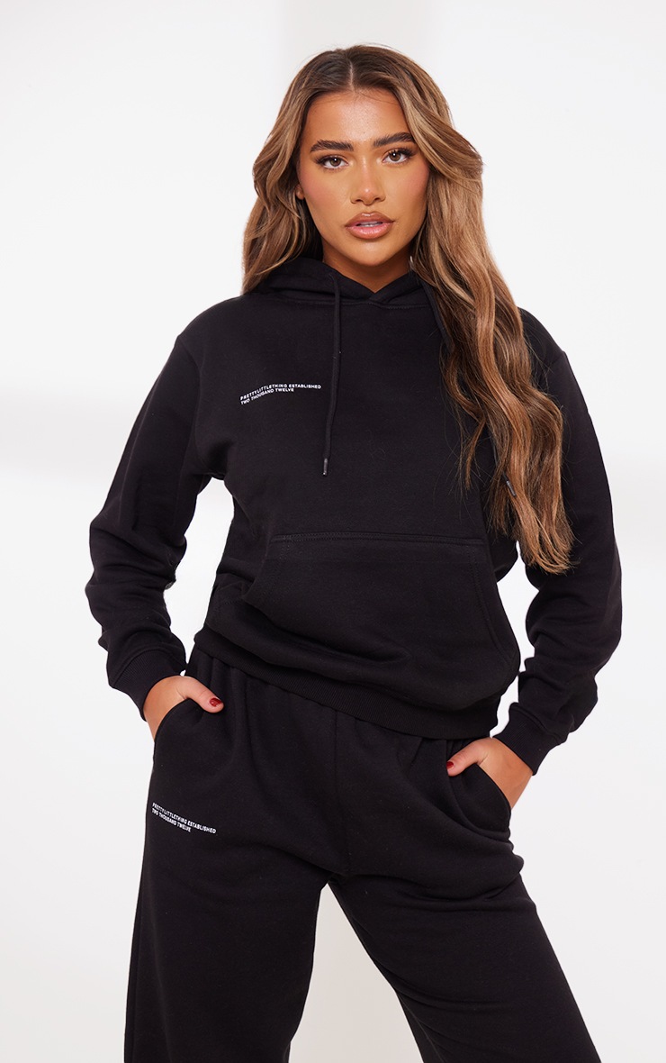Prettylittlething Logo Black Est 2012 Hoodie | PrettyLittleThing