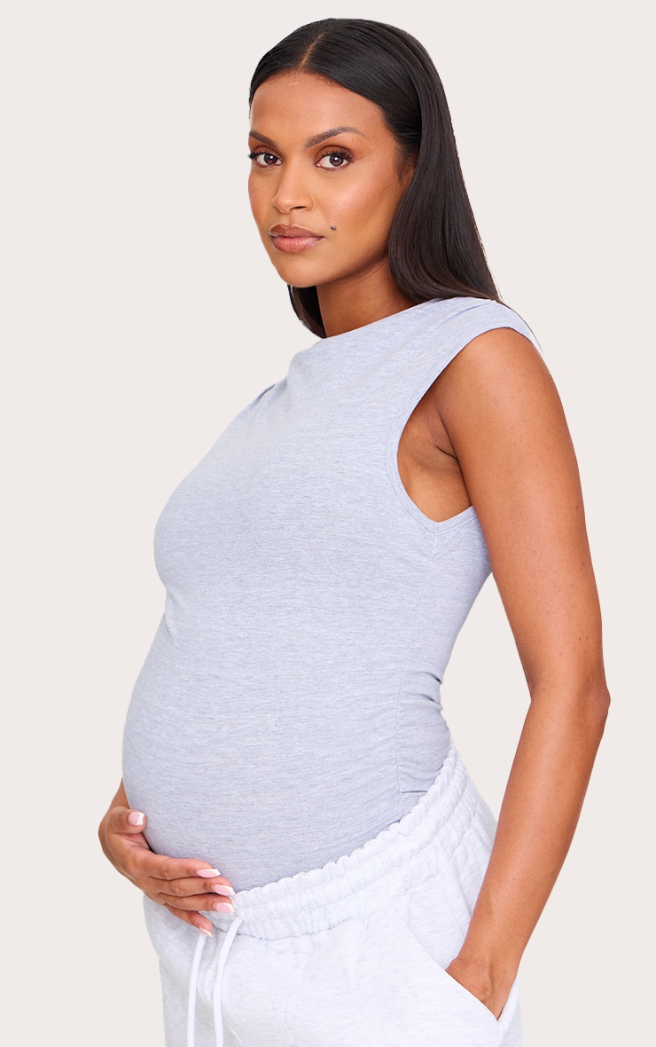 Maternity Grey Marl Boat Neck Side Ruched Top | Maternity | PLT