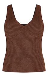 Petite Chocolate Knitted Ribbed Longline Tank Top | Petite | PLT