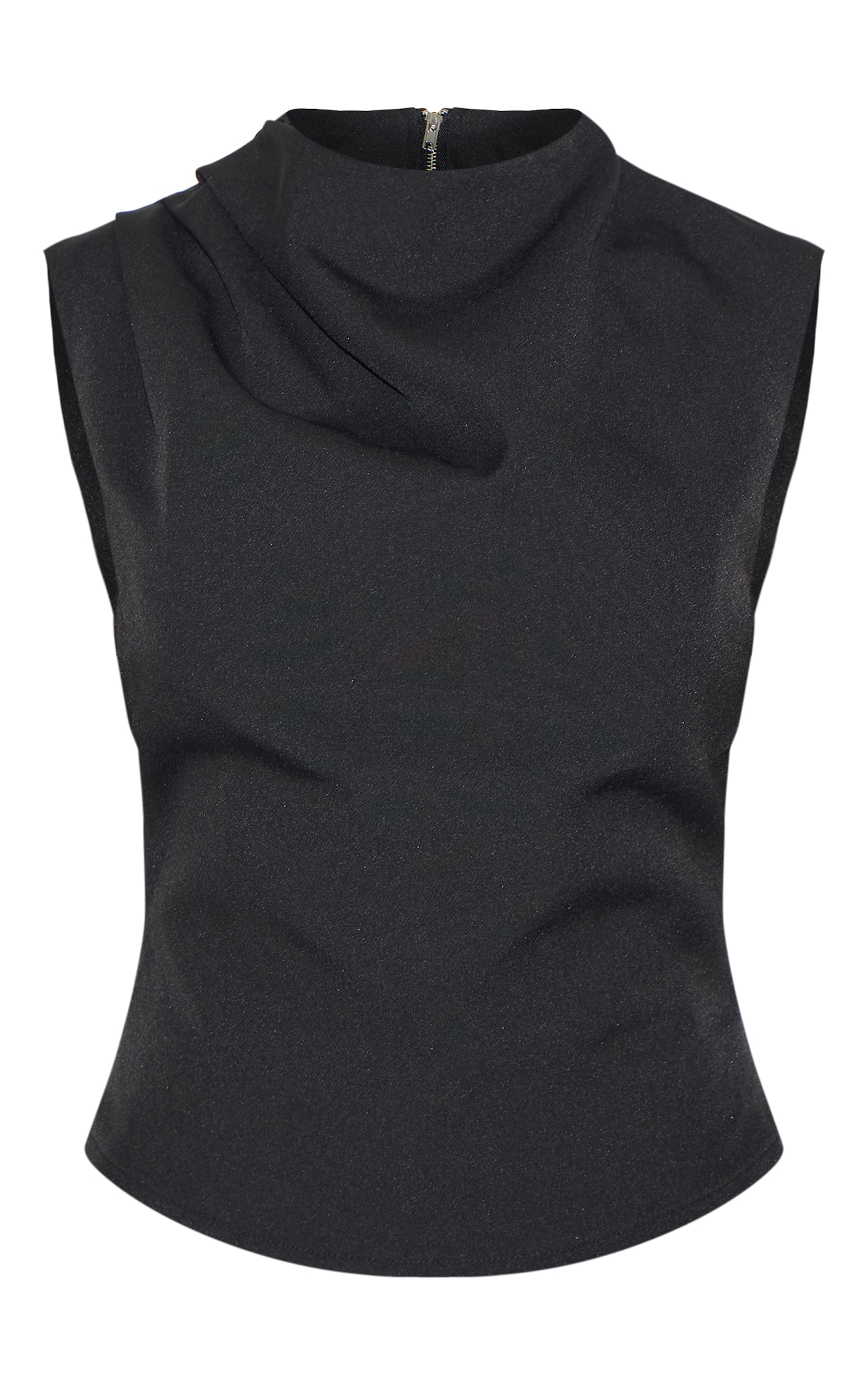 Black Woven Ruched High Neck Top | Tops | PrettyLittleThing