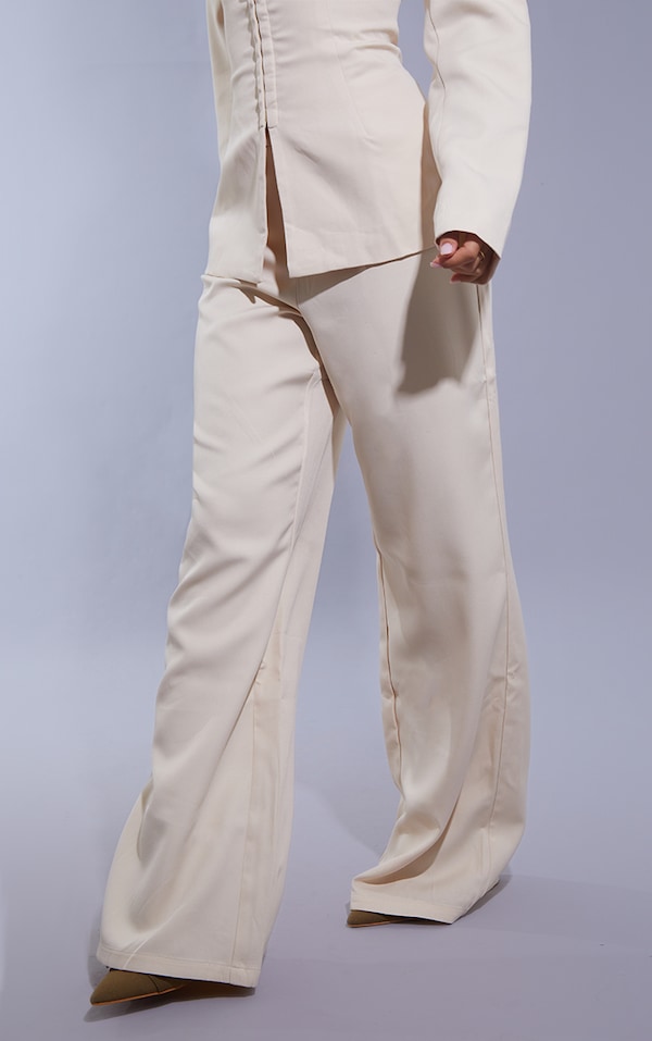 Petite Beige High Waisted Fitted Trousers | Petite | PLT