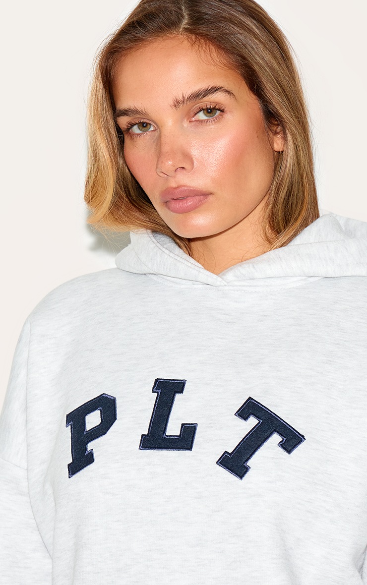 PRETTYLITTLETHING Ash Grey Logo Oversized Hoodie | Sweat | PrettyLittleThing USA
