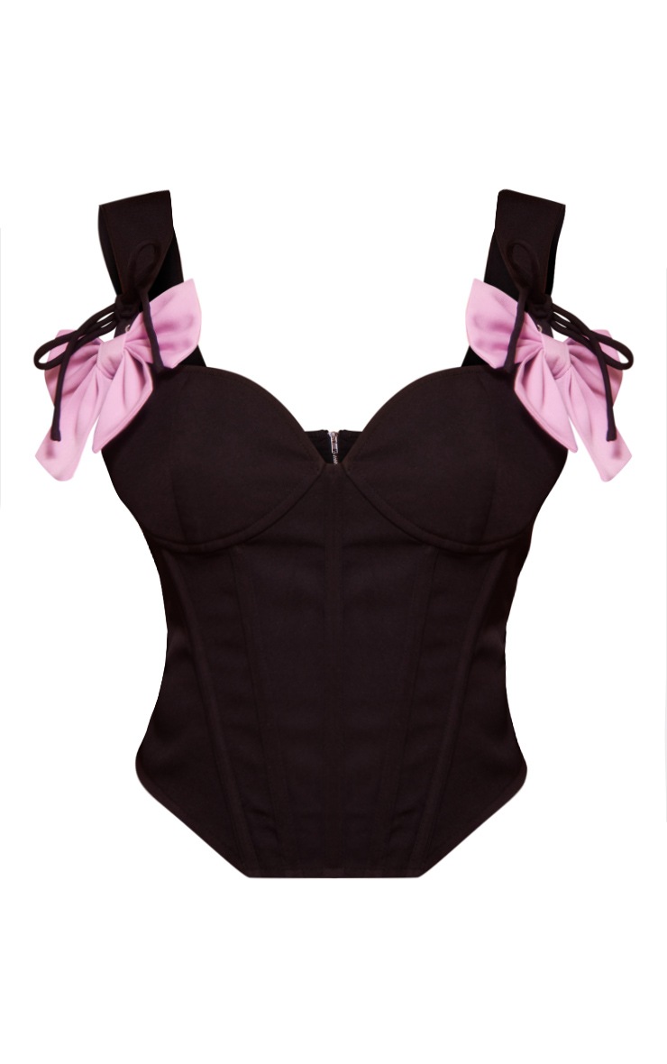 Black Tie Strap Bow Detail Boned Corset | Tops | PrettyLittleThing USA