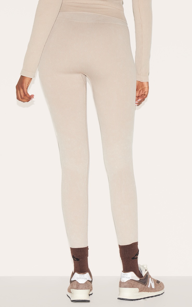 Oatmeal Acid Wash Rib High Waist Gym Leggings | Activewear ...