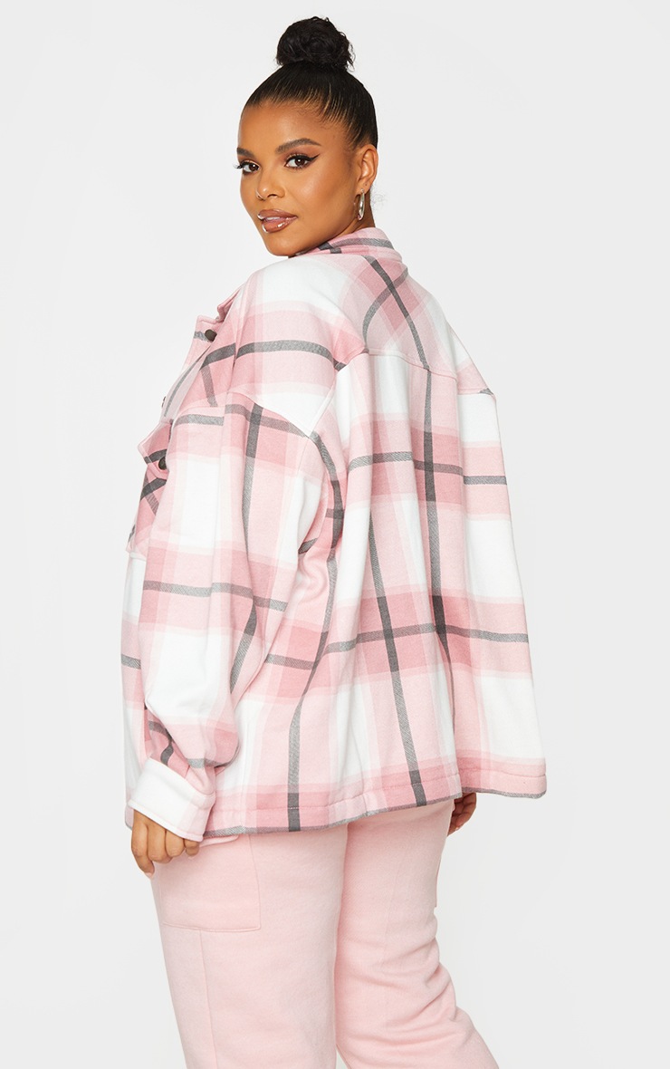 Plus Pink Checked Pocket Front Shacket | Plus Size | PrettyLittleThing USA