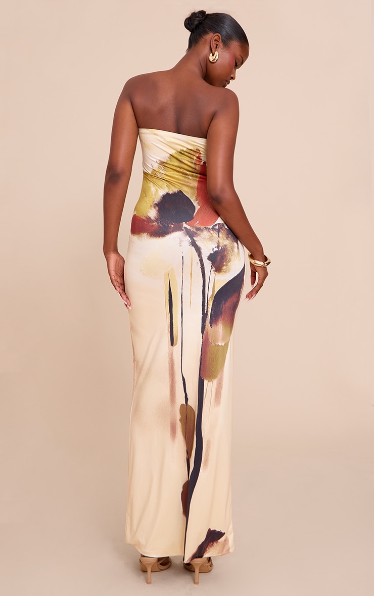 Cream Printed Bandeau Maxi Dress | Dresses | PLT
