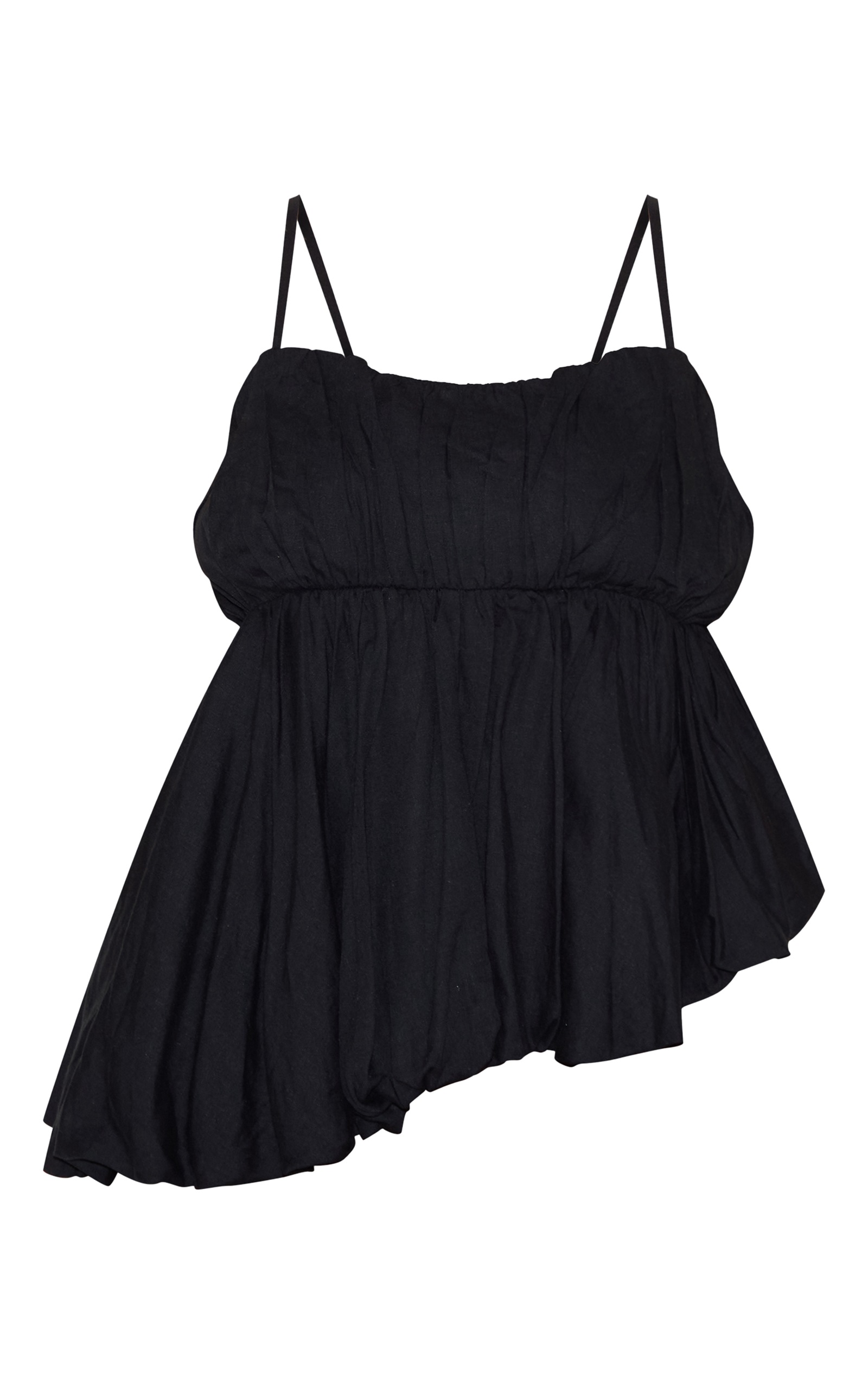 Plus Black Linen Look Puff Ball Asymmetric Cami | Plus Size | PLT USA