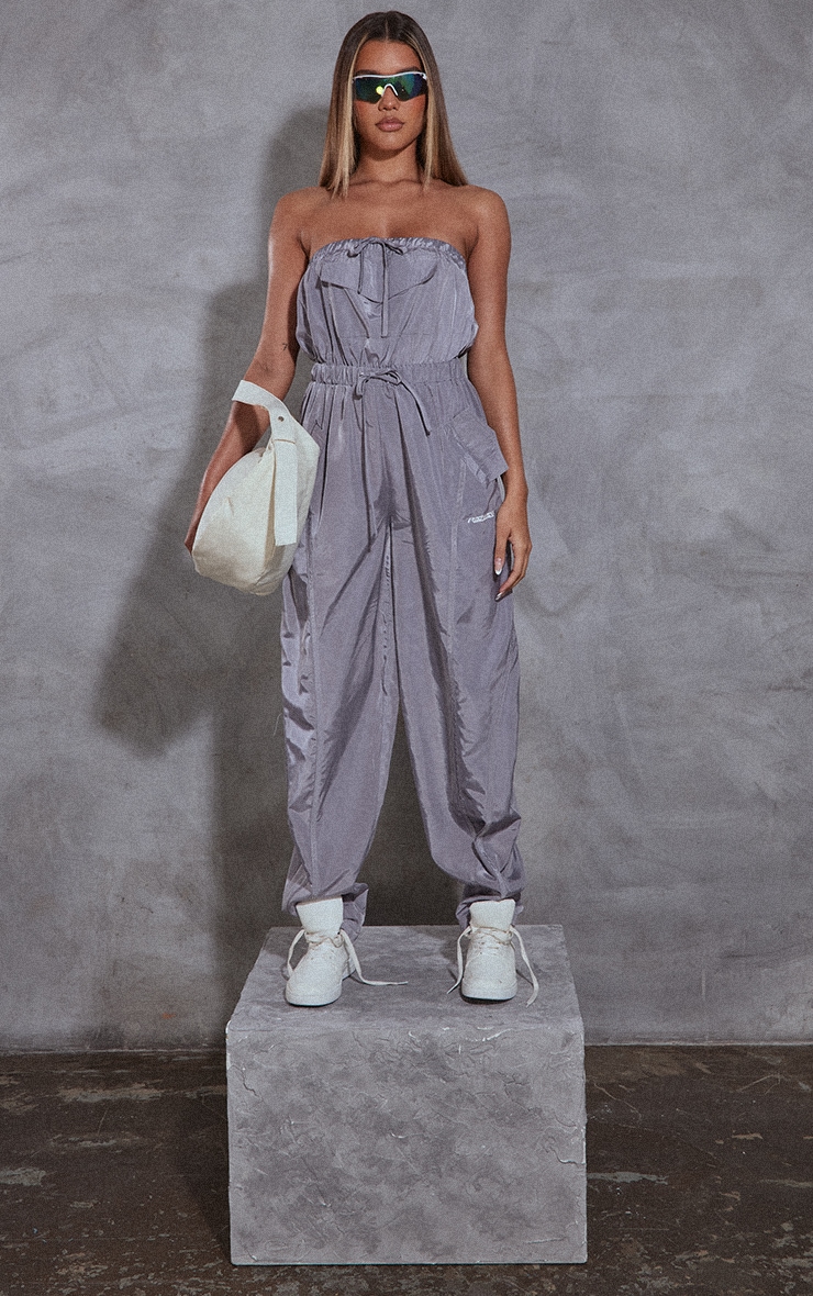Grey Shell Tie Front Jumpsuit | Dresses | PLT USA