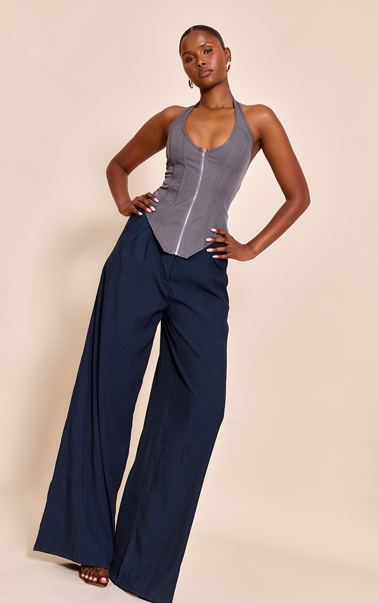 Charcoal Boned Dip Hem Corset | Tops | PrettyLittleThing USA