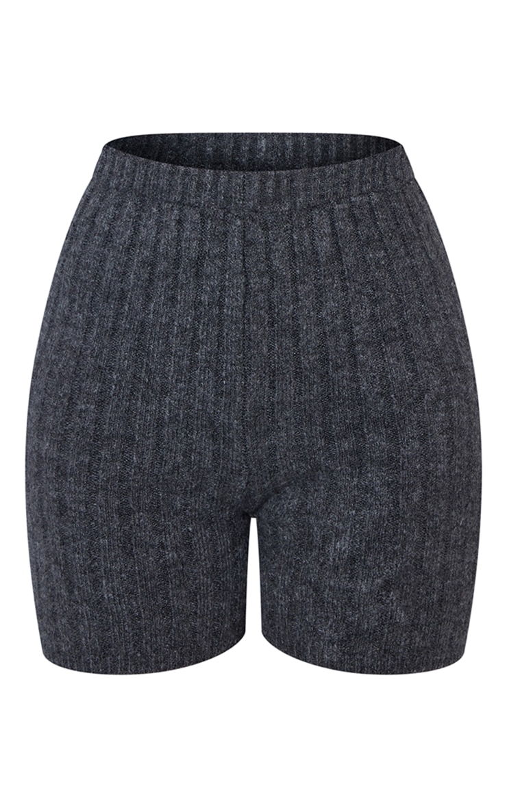 Charcoal Ribbed Brushed Knit Shorts | PrettyLittleThing USA